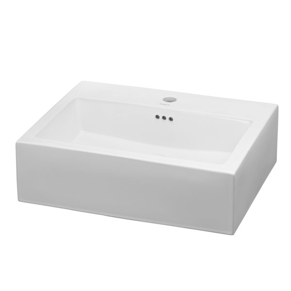 Ronbow Groove Ceramic Rectangular Vessel Bathroom Sink With Overflow